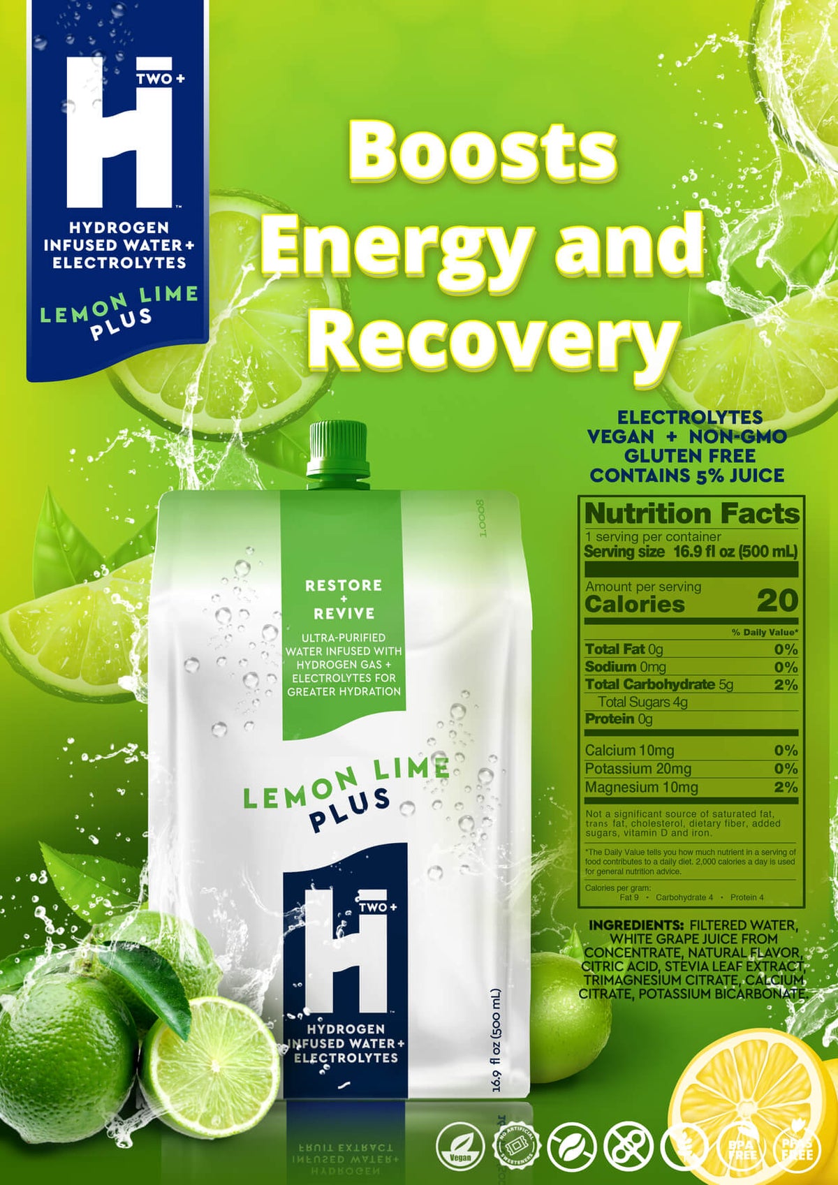 HTWO Hydrogen Water Plus Lemon Lime – Performance-Enhancing Hydration ...
